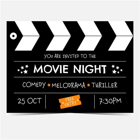 Movie Night Invitation Banner In The Form Of Clapperboard Vector