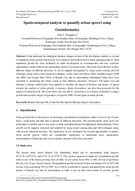 pdf spatio temporal analysis to quantify urban sprawl using geoinformatics