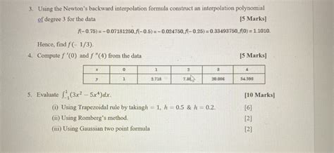 Solved 3 Using The Newtons Backward Interpolation Formula