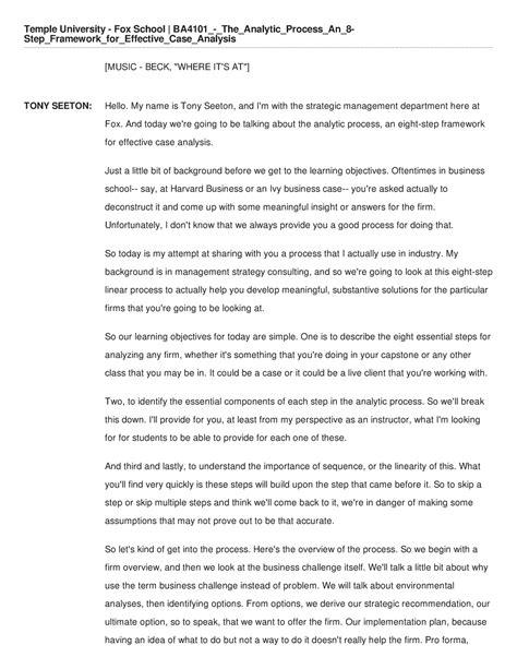 BA4101 The Analytic Process Temple University Fox School BA4101