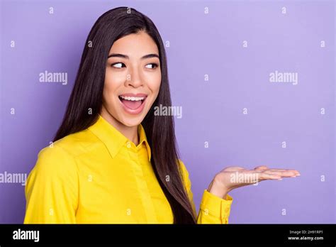Photo Of Impressed Brown Hairdo Young Fancy Lady Look Empty Space Wear