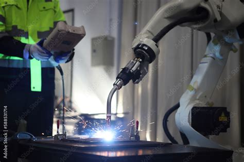 Engineer Teaching Robot Welding Machine Explanation How To Working Of Robot Arm All Function