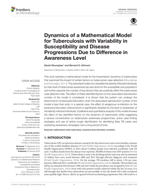Pdf Dynamics Of A Mathematical Model For Tuberculosis With Variability In Susceptibility And