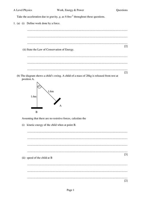 Work Energy And Power Questions A Level Curriculum Press