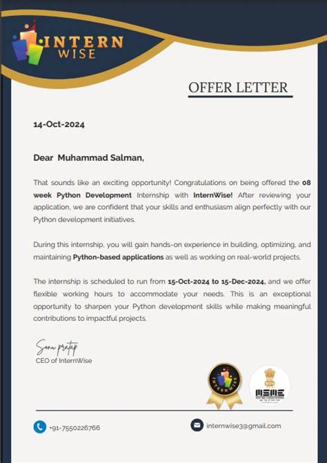 Muhammad Salman Shahid Bagha On Linkedin Interwise Internship