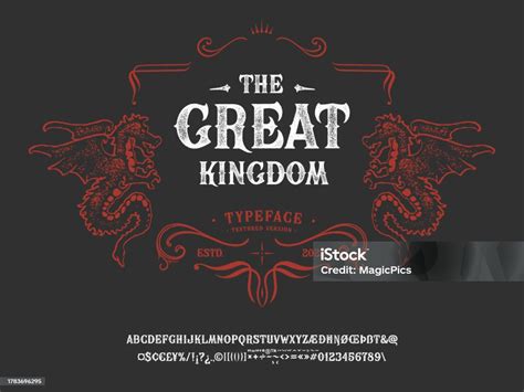 vector font the great kingdom letters and numbers stock illustration