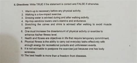 Directions Write True If The Statement Is Correct And False If Otherwise Brainlyph