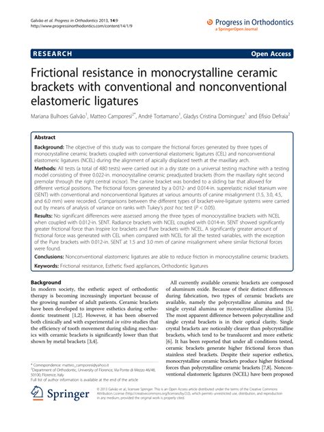 Pdf Frictional Resistance In Monocrystalline Ceramic Brackets With