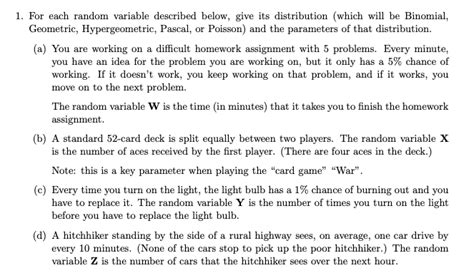 solved 1 for each random variable described below give its