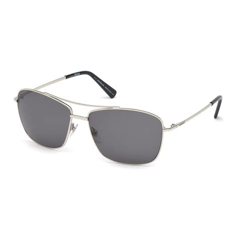 Mont Blanc Mens Classic Navigator Sunglasses Shiny Palladium Gray Designer Sunglasses