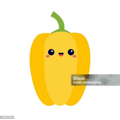 후추 파프리카 아이콘입니다 귀여운 만화 야채입니다 웃는 얼굴 눈을 가진 카와이 캐릭터 어린이 교육 야채 수집 음식 기호