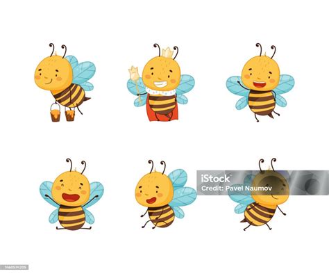귀여운 행복 한 재미 있는 꿀벌 세트입니다 양봉 및 양봉 만화 벡터 일러스트 레이 션 곤충에 대한 스톡 벡터 아트 및 기타 이미지 곤충 귀여운 꽃가루 Istock