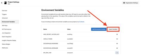 how to import environment variables from another project circleci