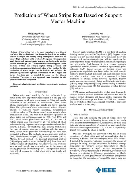 Pdf Prediction Of Wheat Stripe Rust Based On Support Vector Machine