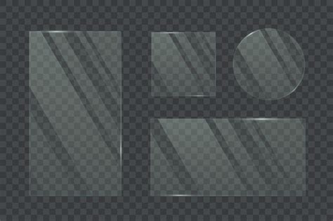투명 유리 프레임 다양한 모양의 3d 플라스틱 스크린 직사각형 광장 원형 투명한 배경에 반사 표면 패널 최신 Ui 요소입니다 사실적인 벡터 일러스트레이션 세트 0명에 대한