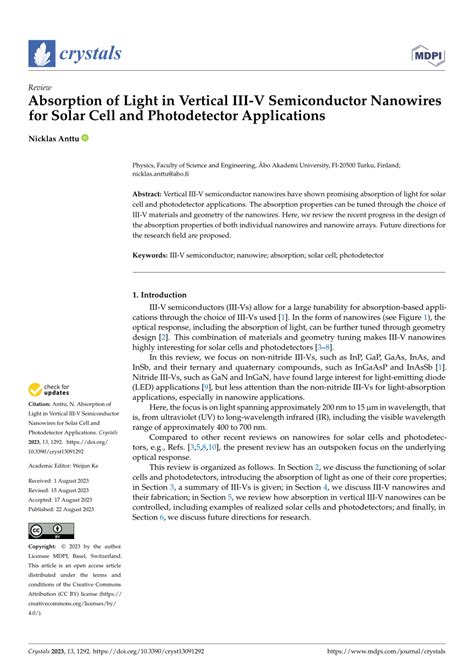 Pdf Absorption Of Light In Vertical Iii V Semiconductor Nanowires For