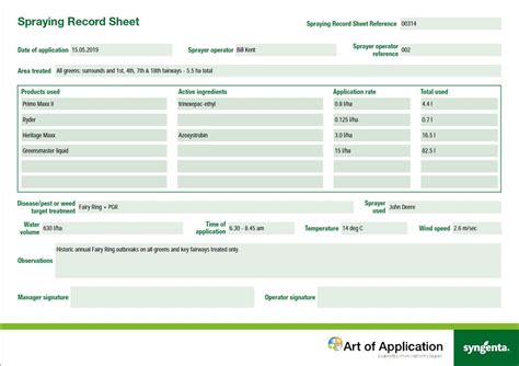 Spray Record Sheets Syngenta Turf And Landscape