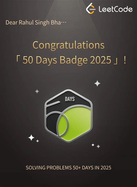 Just Hit 50 Days Of Consistency On Leetcode Rahul Singh Bhandari