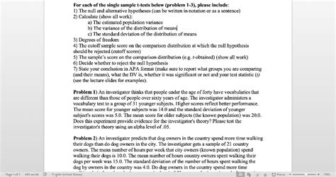 For Each Of The Single Sample T Tests Below Problem
