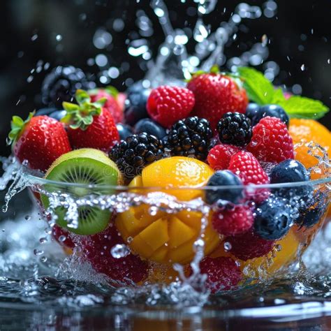 Water Splashes And Fresh Fruit Float Aesthetically Against An Elegant