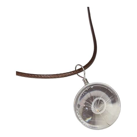 Dandelion Sphere Necklace On Black String Base Metal 45cm Silver