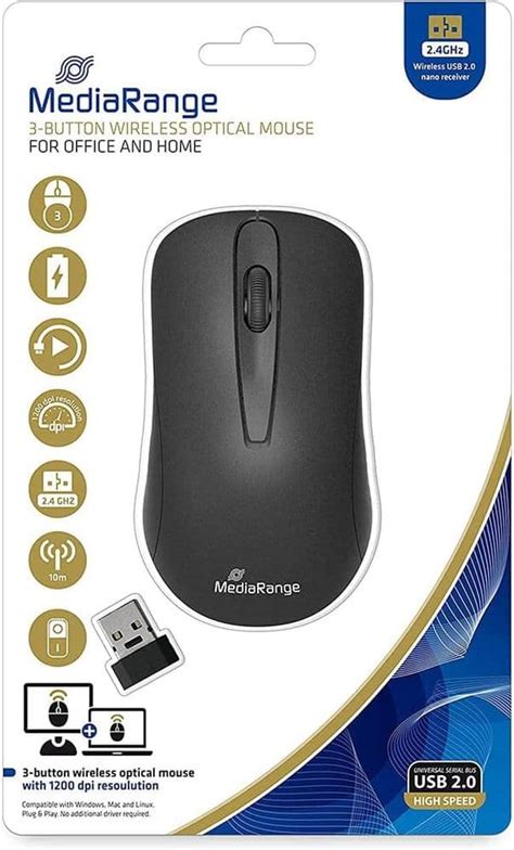 Mediarange Mros209 Optical 4 Button Wireless Mouse Up To 1600 Dpi