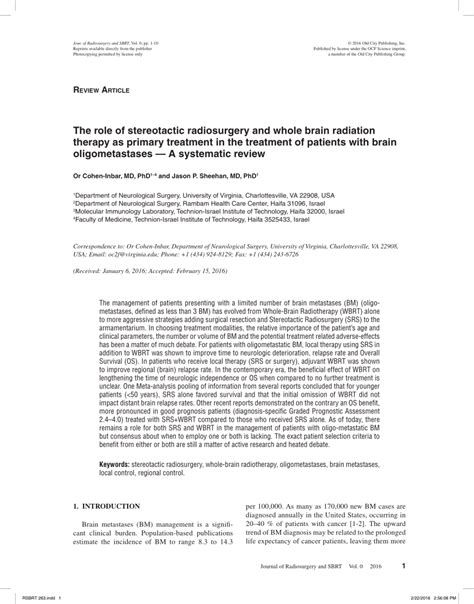 Pdf The Role Of Stereotactic Radiosurgery And Whole Brain Radiation