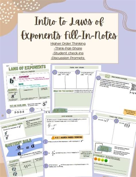Intro To Laws Of Exponents Fill In Notes With Worksheet By Katy Ayesiga