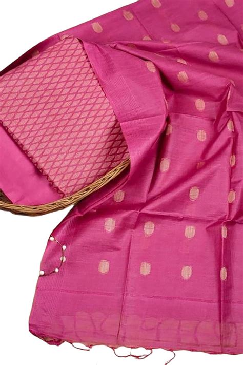 Pink Bhagalpur Cotton Silk Suit Set Unstitched 3 Piece Elegance