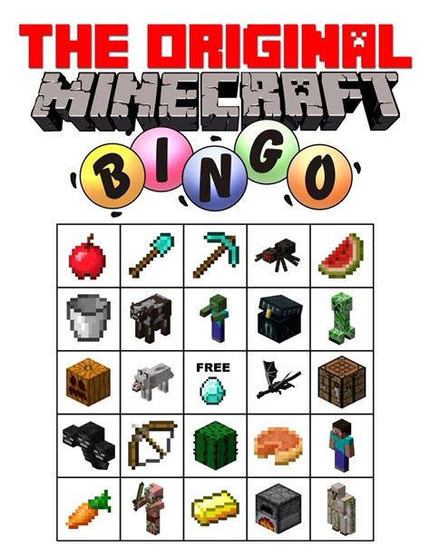Printable Minecraft Bingo Game Minecraft Bingo Minecraft Bingo