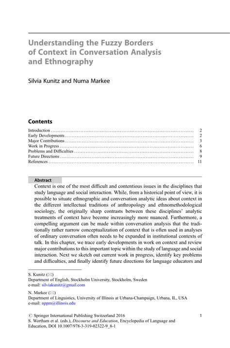 Pdf Understanding The Fuzzy Borders Of Context In Conversation Analysis And Ethnography