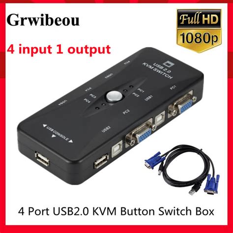 Grwibeou 4 포트 Kvm 스위치 Usb 2 0 Vga 분배기 프린터 마우스 키보드 펜드라이브 공유 스위처 1920 1440 Vga 스위치 박스 어댑터