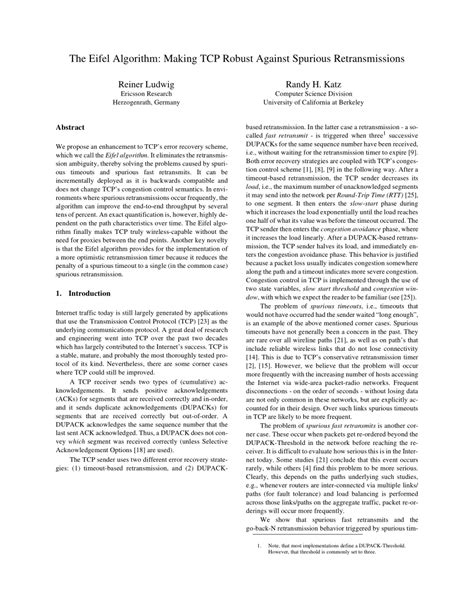 Pdf The Eifel Algorithm Making Tcp Robust Against Spurious Retransmissions