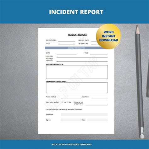 Incident Report Word Incident Report PDF Accident Log Form Etsy Australia
