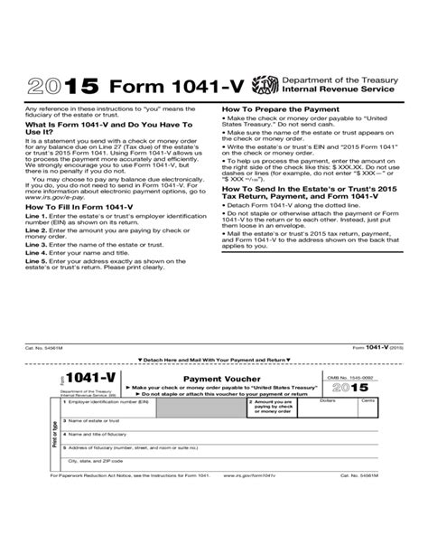 Form 1041 V Payment Voucher 2015 Free Download