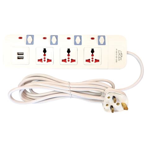 3 Way Extension Socket With Usb Ports And Switch Atel