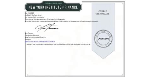 Abdullah Shehata On Linkedin Completion Certificate For Operational Risk Management Frameworks