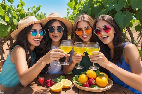 Premium Photo Celebrating Summer Holding Vine Glasses Happy Friends