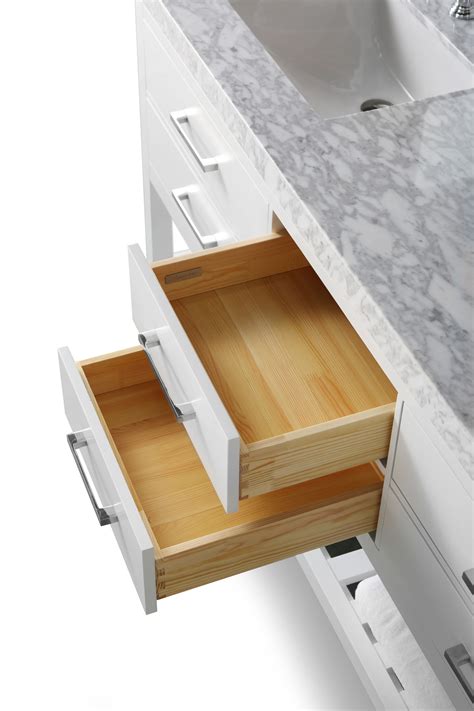 Double Sink Bath Vanity Set In White With Italian Carrara White Marble Vanity Top And White