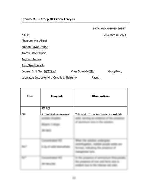 Solution Expt 3 Group Iii Cation Analysis Studypool