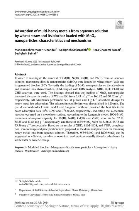 Adsorption Of Multi Heavy Metals From Aqueous Solution By Wheat Straw And Its Biochar Loaded