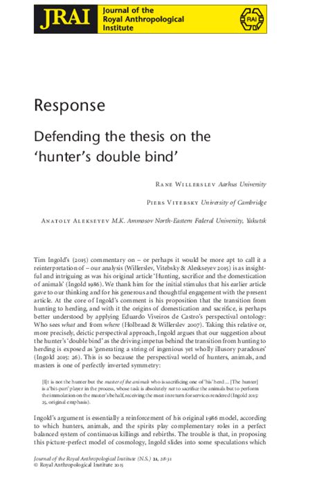 Pdf Defending The Thesis On The ‘hunters Double Bind