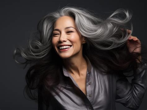Premium Ai Image Woman With Long Thick Gray Hair