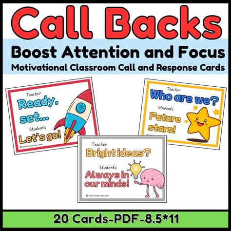 Motivational Classroom Call And Response Cards Classroom Callbacks