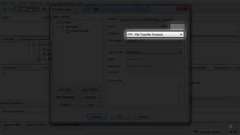 how to configure a site in filezilla