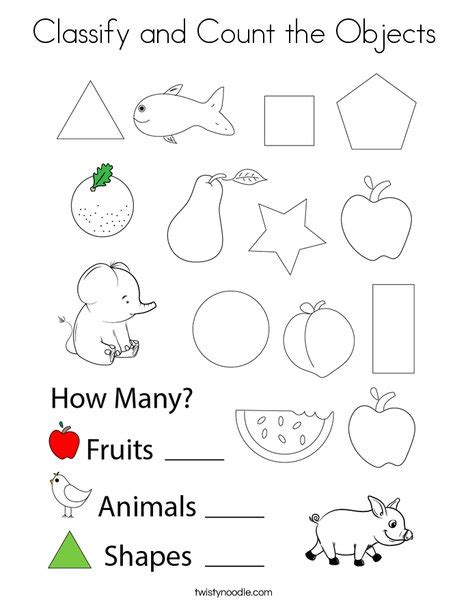Classify And Count The Objects Coloring Page Twisty Noodle