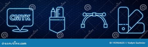 Set Line Bezier Curve Speech Bubble With Text Cmyk Crossed Ruler And Pencil And Color Palette