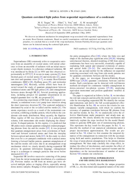 Pdf Quantum Correlated Light Pulses From Sequential Superradiance Of