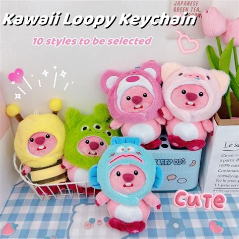 10 Styles Cute Loopy Beaver Doll Keychain With Funny Hat Pink Plush