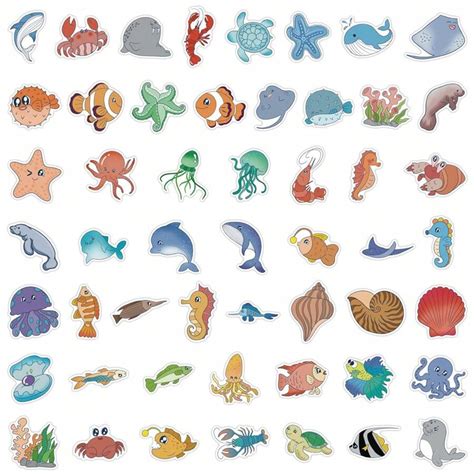 103pcs Marine Life Stickers Vinyl Aesthetics Stickers For Scrapbooking